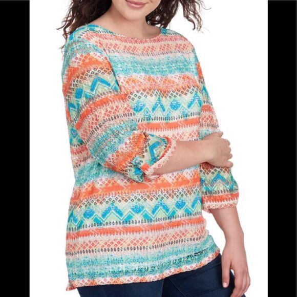 Onque Woman | Tops | Womens Plus Size Batik Stripe Crochet Sleeve Top ...